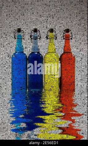 Bottles Reflection on water. 3D rendering Stock Photo - Alamy