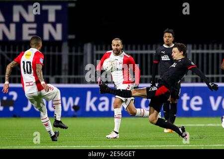 EMMEN, NETHERLANDS - JANUARY 26: Keim Frei of FC Emmen, Ryan Thomas of ...