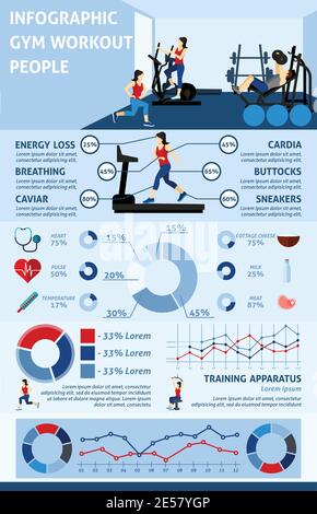 Fitness infographics illustration of people doing workout with graph ...