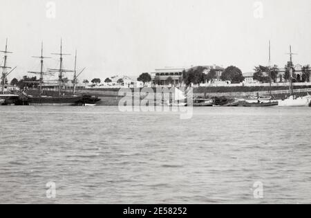 19th century vintage photograph: wharves, dock at Rockhampton ...