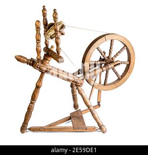 Old wooden distaff, spindle, spinning wheel Stock Photo - Alamy
