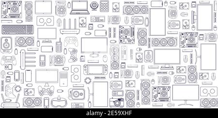 Gadgets and devices pattern collection Set of computer hardware ...