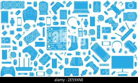 Gadgets and devices pattern collection Set of computer hardware ...