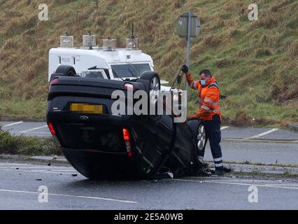 The scene on the Monagh Bypass in west Belfast after a car suspected of ...