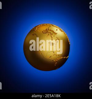 Textured golden Earth Globe showing Europe in front. Blue gradient ...