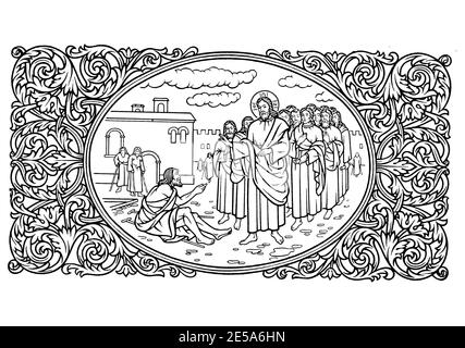 biblical images book headers gospel of jesus Stock Photo - Alamy