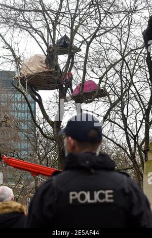 Euston Square, London, UK. 27th Jan 2021. Protest against HS2 in Euston ...
