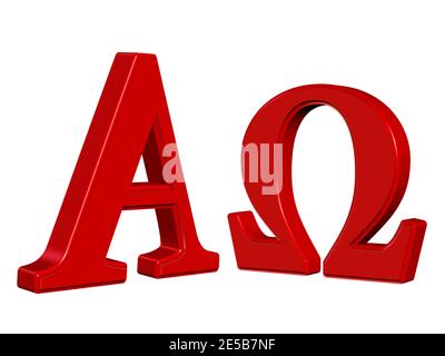 3d illustration of alpha and omega symbols, first and last letters of ...