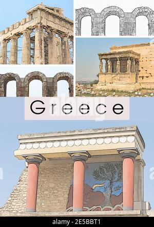 Athens Greece collage - greek ancient landmarks Stock Photo - Alamy