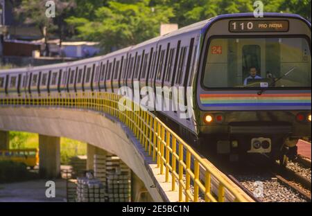 CARACAS, VENEZUELA, 1988 - Metro train and passengers waiting on ...