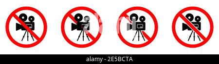Filming is prohibited. Video camera icons set. Film camera, movie ...