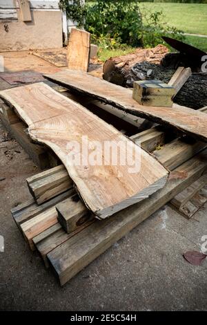 Home-milled black locust wood slabs Stock Photo - Alamy