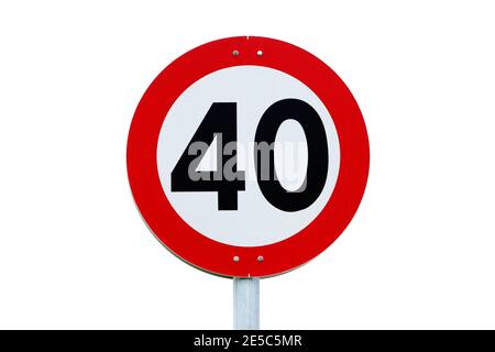 40, number forty, speed limit sign painted in white reflective paint on ...