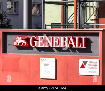 Italian insurance company Generali logo is seen on top of its office ...