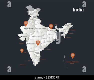 India map, individual regions with names, Infographics and icons vector ...