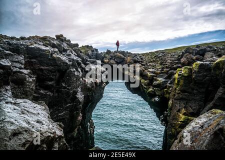 The stone bridge. Arnarstapi. Snaefellsnes peninsula. Iceland Stock ...