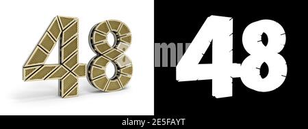 Gold number 48 (number forty-eight) with perforated black metal ...