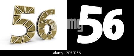 Gold number 56 (number fifty-six) with perforated black metal ...