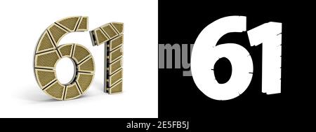 Gold number 61 (number sixty-one) with laurel branch with alpha channel ...