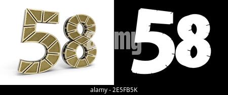 Gold number 58 (number fifty-eight) with perforated black metal ...