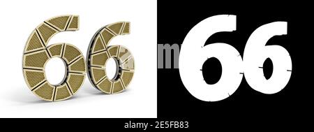 number 66 (number sixty-six) perforated with small holes on the metal ...