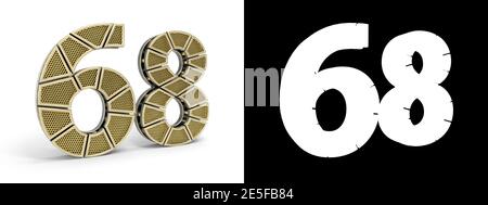 number 68 (number sixty-eight) perforated with small holes on the metal ...