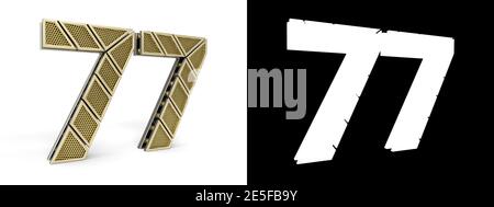 Gold number 77 (number seventy-seven) with laurel branch with alpha ...