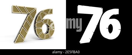 Gold number seventy-six (number 76) cut into perforated gold segments ...