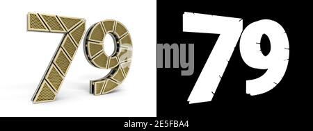 Gold number seventy-nine (number 79) cut into perforated gold segments ...