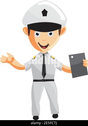 Executive In Uniform Holding Phone And Checktable Text Space Background ...