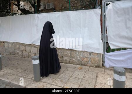A member of the so called Haredi Burqa Sect also known as 'Shawl women ...