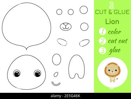 Cut out applique and glue a lion head. Vector illustration. Paper game ...