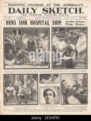 1918 Daily Sketch Sinking of hospital ship Rewa Stock Photo - Alamy