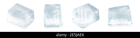 Line of ice cubes levitating in the air; isolated on white background ...