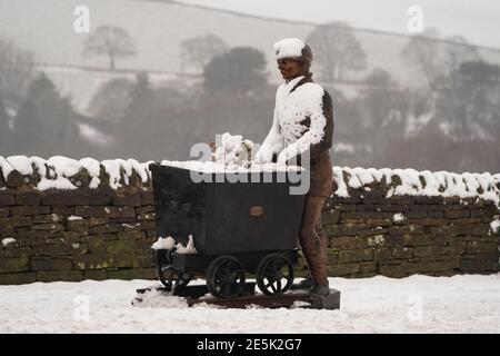 Sculpture of lead miner, Rowley Bank, Castleside.County Durham Stock ...