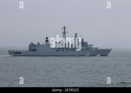 The German Navy Bremen class frigate FGS LÜBECK in the Solent. The ship ...