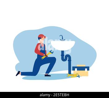 Broken Water Pipe, Vector Cartoon Stick Figure Illustration Stock ...