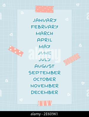 Months of the year. Handwritten words. Hand lettering for calendar ...