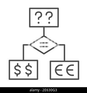 Decision making process thin line vector icon. Problem analysis and solution outline pictogram ...
