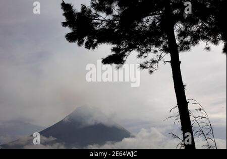 View of Mount Merapi from the village Cangkringan in its south Stock ...