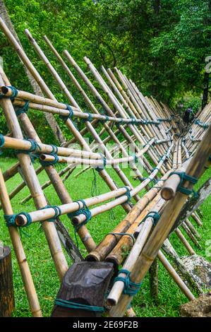 The Bidayuh bamboo bridge in the Sarawak Cultural Village on Borneo ...