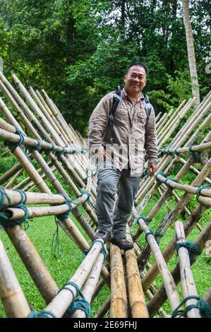 The Bidayuh bamboo bridge in the Sarawak Cultural Village on Borneo ...