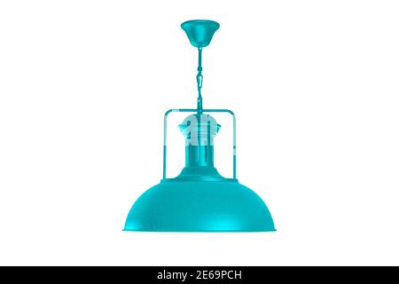 Cyan hanging lamp isolated on white background, with clipping path ...