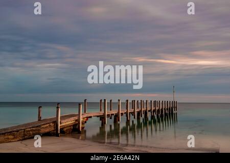 Quindalup wooden boat ramp at sunrise in Dunsborough, Western Australia ...