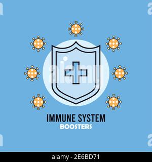 inmune system booster shield with lettering and covid19 particles ...