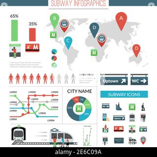 Subway infographics set with underground public transport symbols and ...