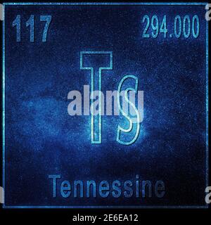 Tennessine chemical element, Sign with atomic number and atomic weight ...