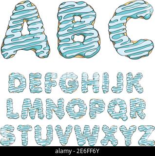 Donut cartoon alphabet vector set. Biscuit bold font style. Glazed ...