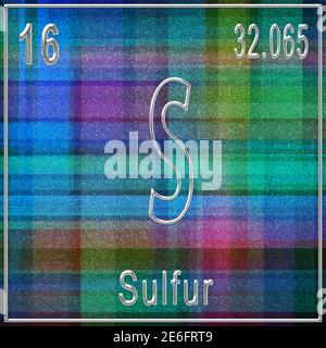 Sulfur S chemical element. Sulfur Sign with atomic number. Chemical 16 ...
