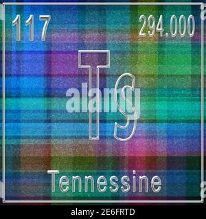 Tennessine chemical element, Sign with atomic number and atomic weight ...